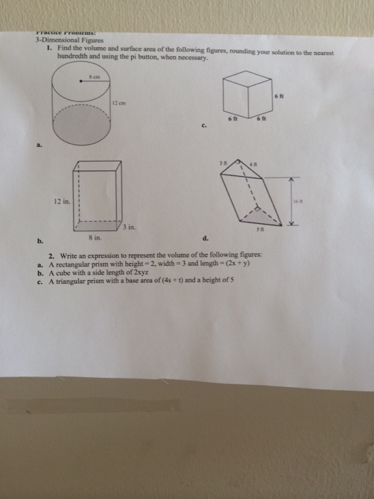 Solved Pracuce Prooicms 3-Dimensional Figures Find the | Chegg.com