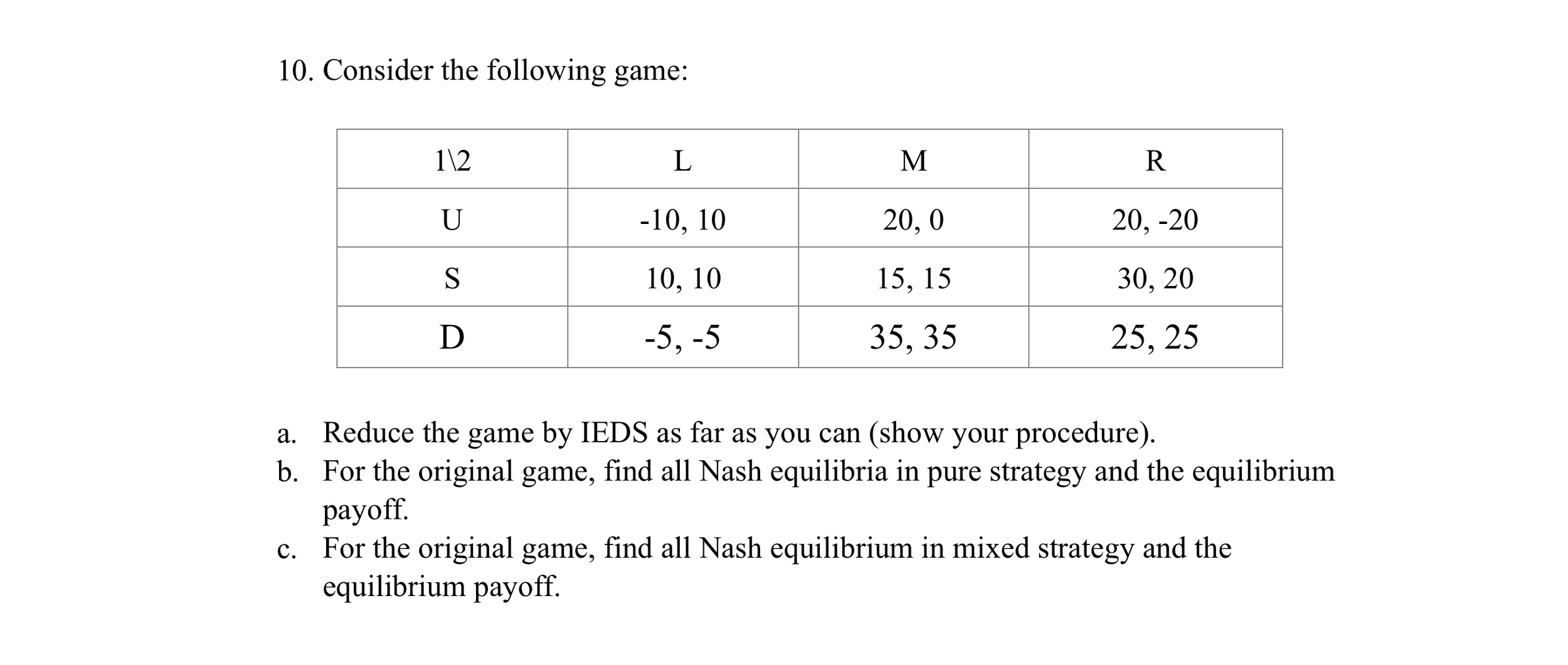 Solved Consider the following game: Reduce the game by IEDS | Chegg.com