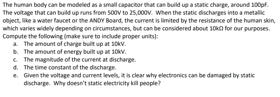 Solved The human body can be modeled as a small capacitor | Chegg.com