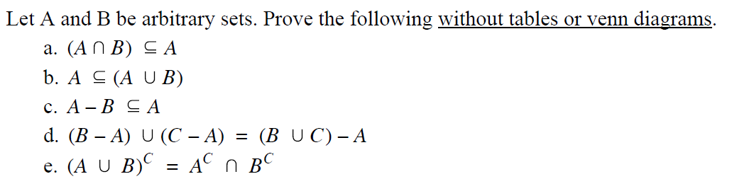 Solved Let A and B be arbitrary sets. Prove the following | Chegg.com