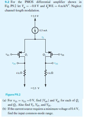Solved 9.2 For the PMOS differential amplifier shown in Fig. | Chegg.com