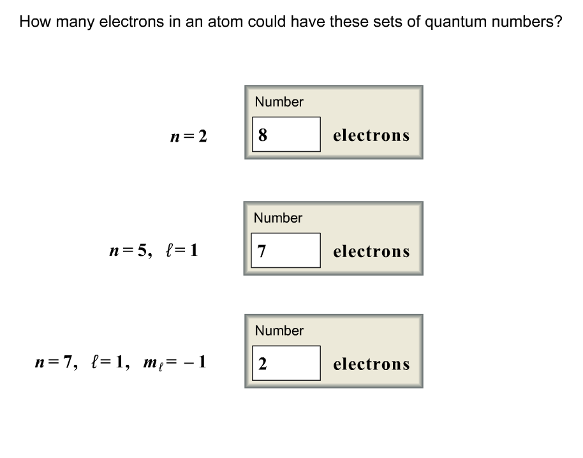 Solved How many electrons in an atom could have these sets | Chegg.com Solved How many electrons in an atom could have these sets | Chegg.com