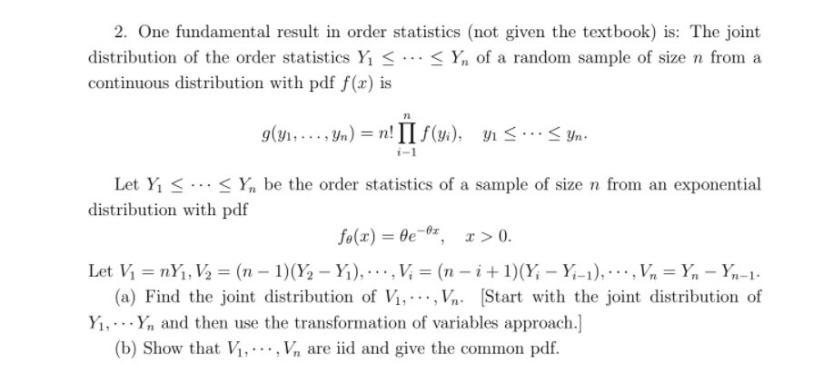 2. One fundamental result in order statistics (not | Chegg.com