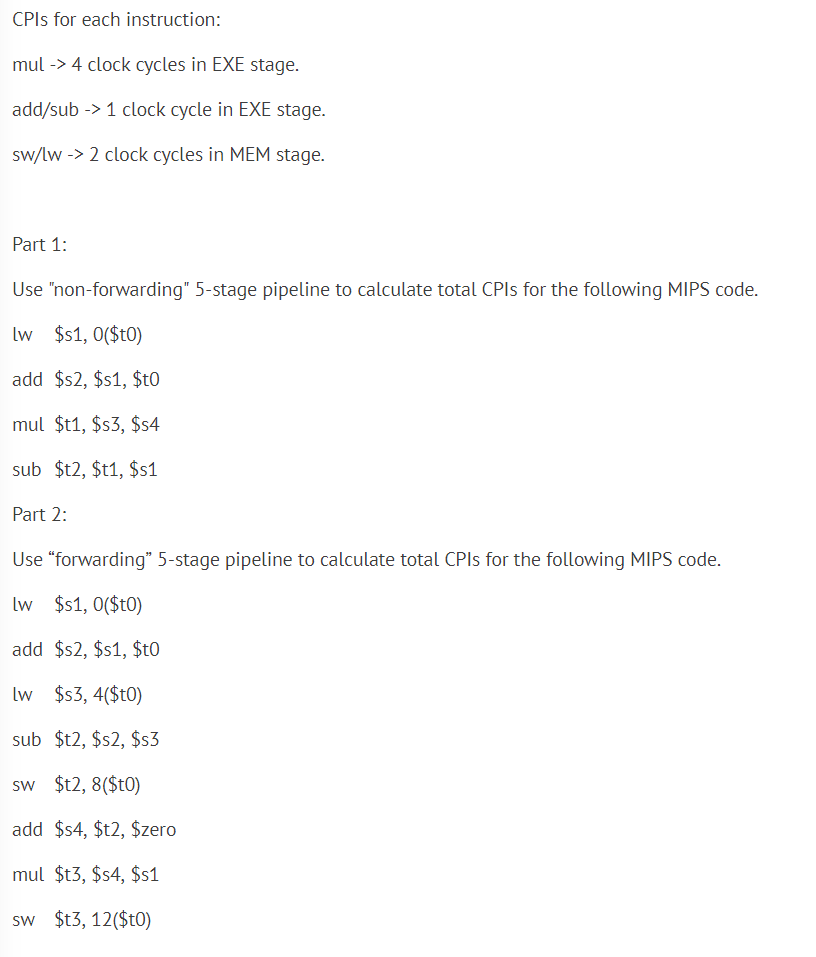 Solved CPls for each instruction: mul -> 4 clock cycles in | Chegg.com