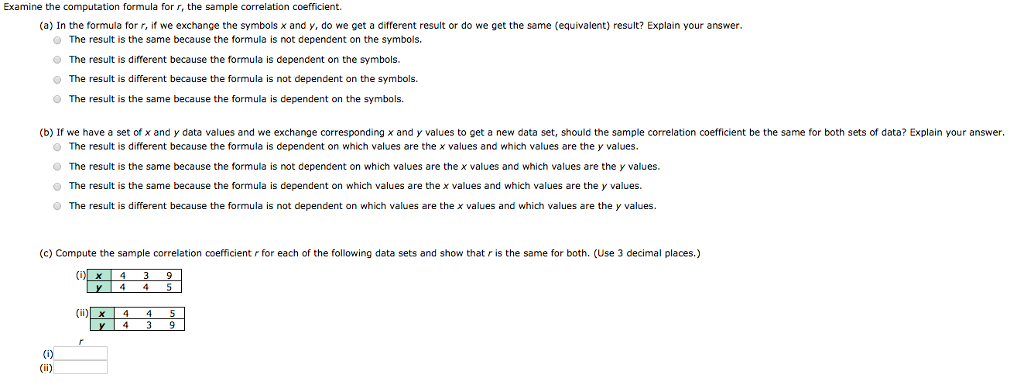 Solved Examine the computation formula for r, the sample | Chegg.com