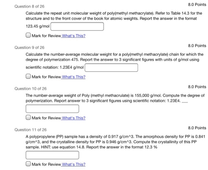 Solved Calculate The Repeat Unit Molecular Weight Of