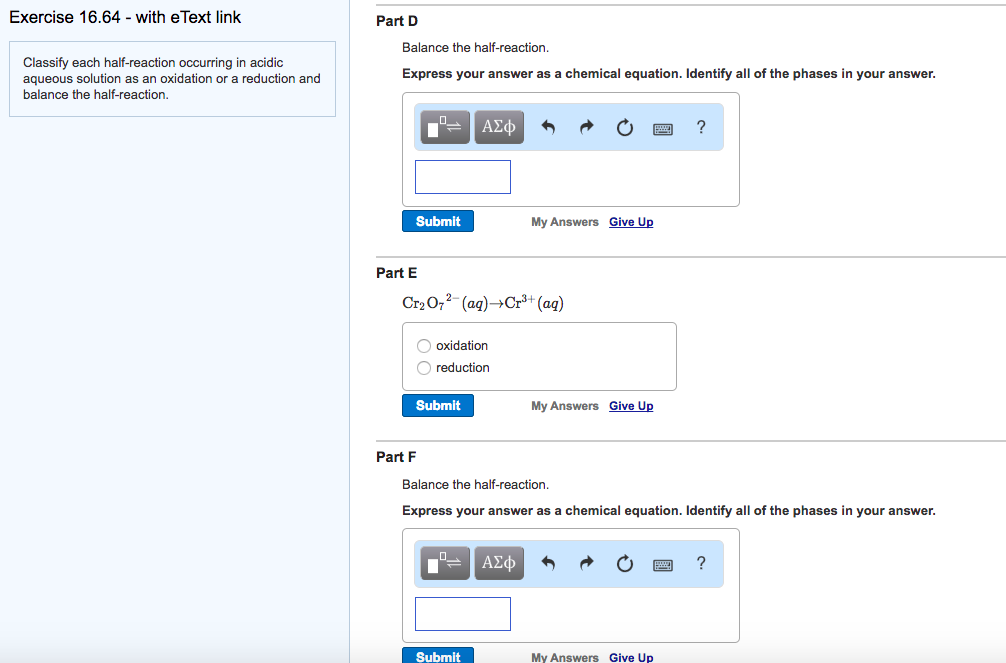 Solved Exercise 16.64 with eText link Classify each | Chegg.com