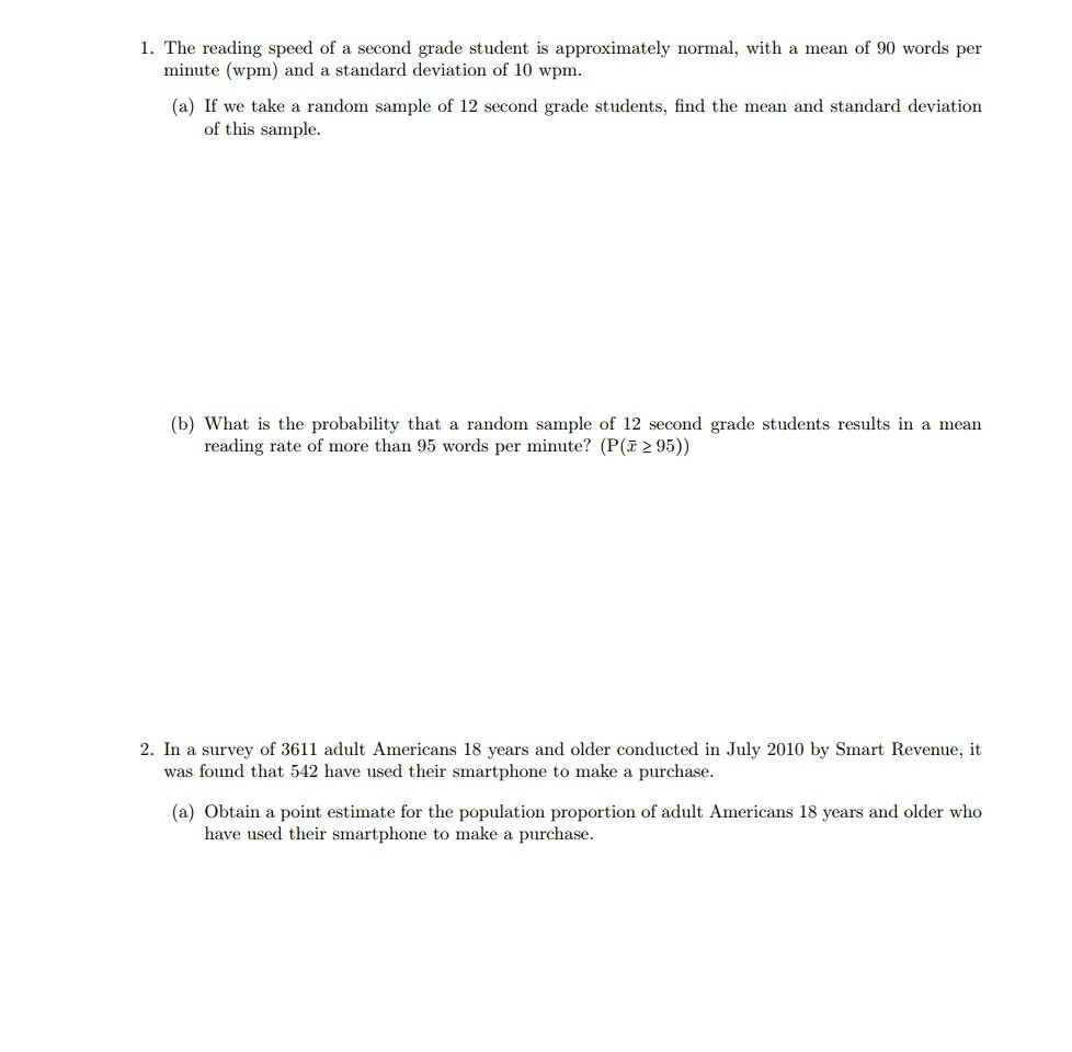 Solved 1. The reading speed of a second grade student is | Chegg.com