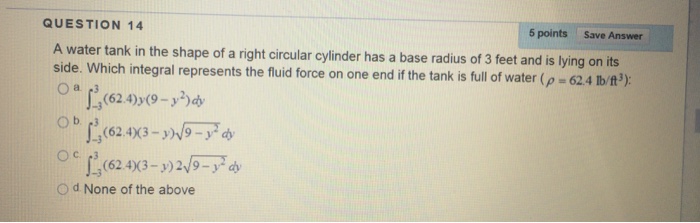 Solved QUESTION 14 A water tank in the shape of a right | Chegg.com
