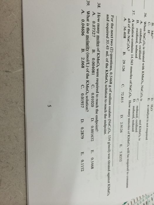 Solved When NaC2O4 is titrated with KMnO4, NaC2O4 is and | Chegg.com