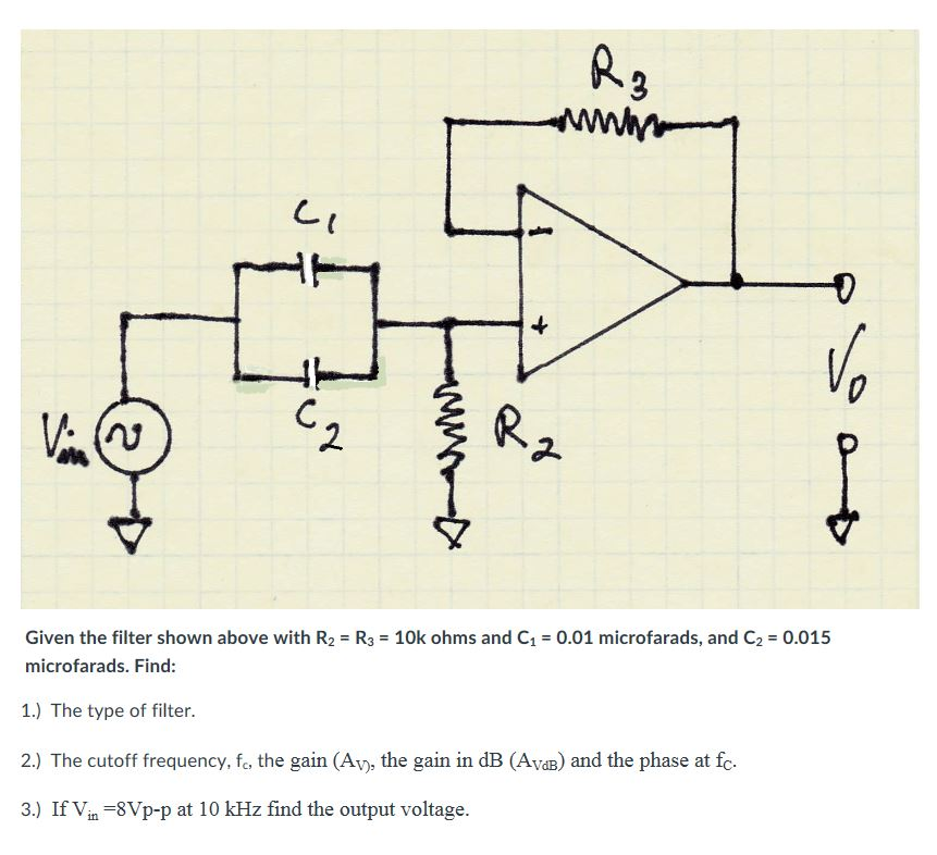 Solved Given the filter shown above with R_2 = R_3 = 10k | Chegg.com