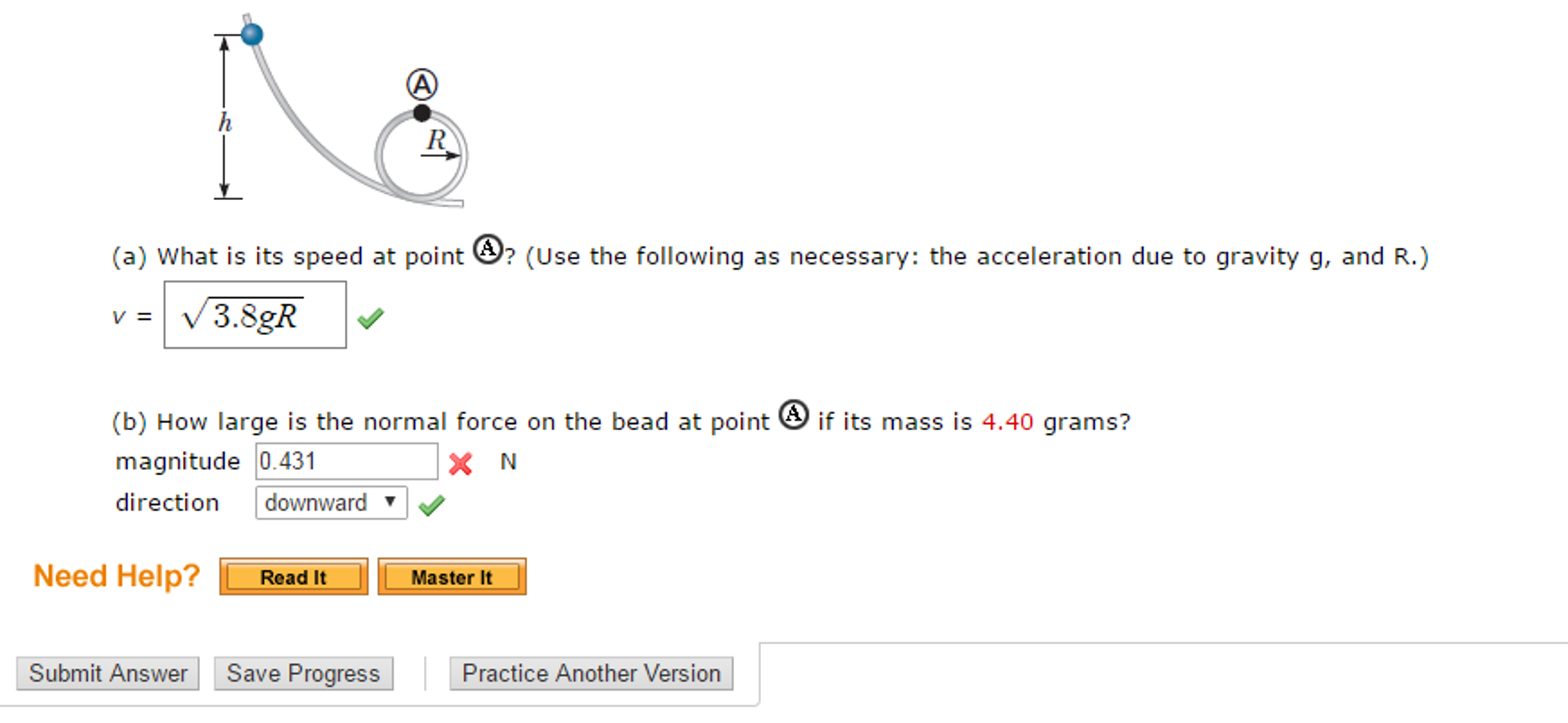 Solved A bead slides without friction around a loop–the–loop | Chegg.com