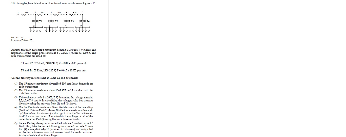 TABLE 2.2 Diversity Factors A single-phase lateral | Chegg.com