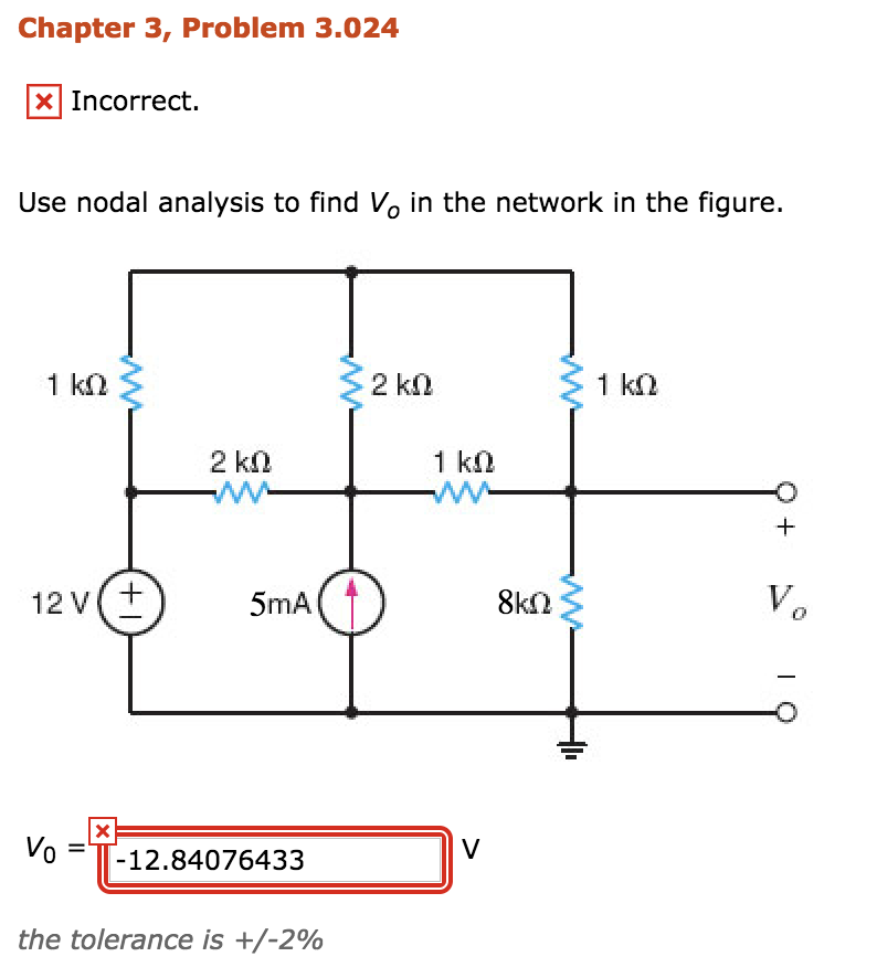 Solved Chapter 3, Problem 3.024 Incorrect. Use nodal | Chegg.com