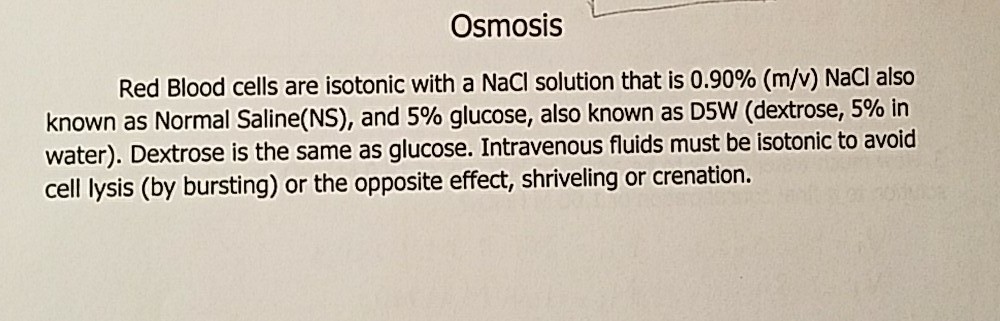 Solved Osmosis Red Blood cells are isotonic with a NaCl | Chegg.com