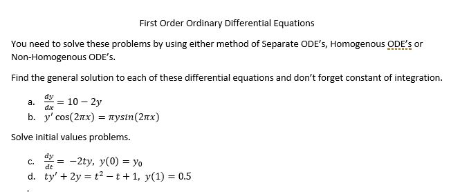 Solved First Order Ordinary Differential Equations You need | Chegg.com