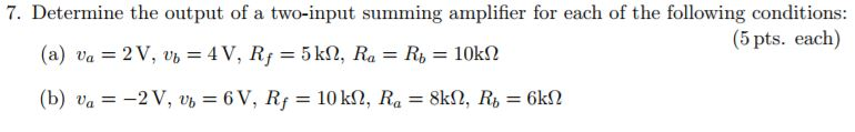 Solved 7. Determine the output of a two-input summing | Chegg.com