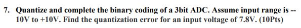 Solved 7. Quantize and complete the binary coding of a 3bit | Chegg.com