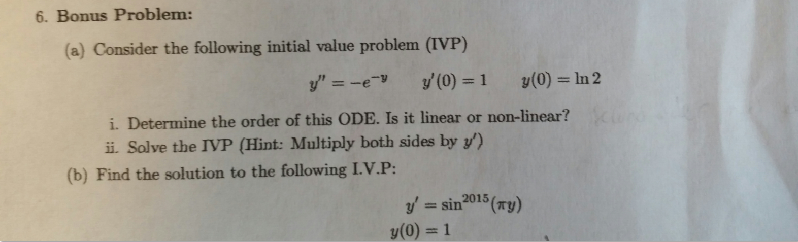 Solved 6. Bonus Problem: (a) Consider the following initial | Chegg.com