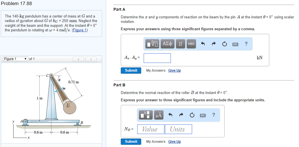 Solved Problem 17.88 Part A The 140-kg pendulum has a center | Chegg.com