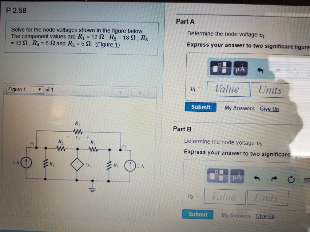 Solved P 2.58 Part A Solve for the node voltages shown in | Chegg.com