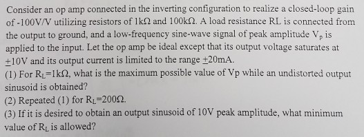 Solved Consider an op amp connected in the inverting | Chegg.com