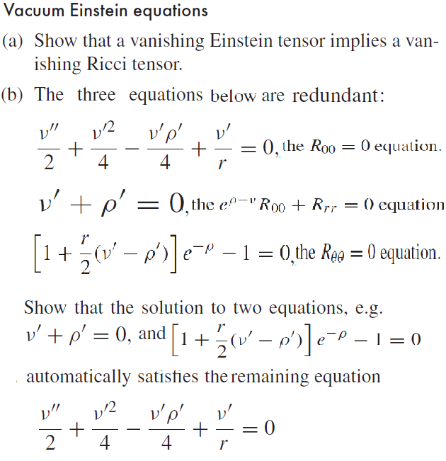 Solved Vacuum Einstein equations Show that a vanishing | Chegg.com