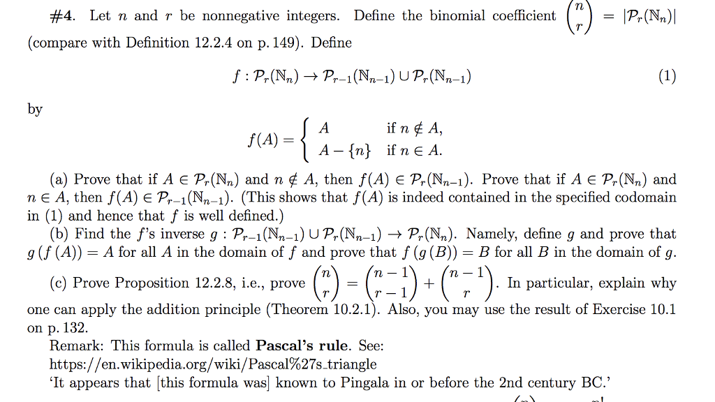 Solved Let n and r be nonnegative integers. Define the | Chegg.com