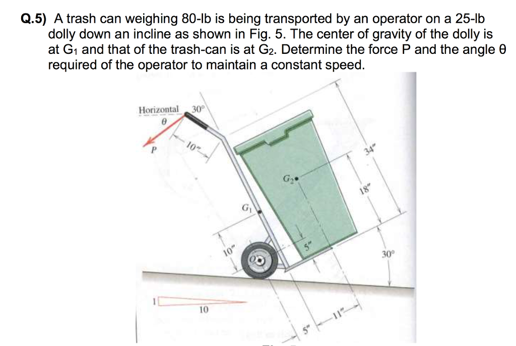 Q.5) A trash can weighing 80-lb is being transported | Chegg.com