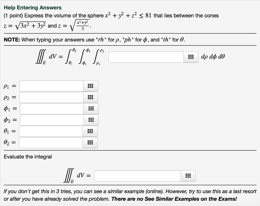 Solved Help Entering Answers (1 point) Express the volume of | Chegg.com