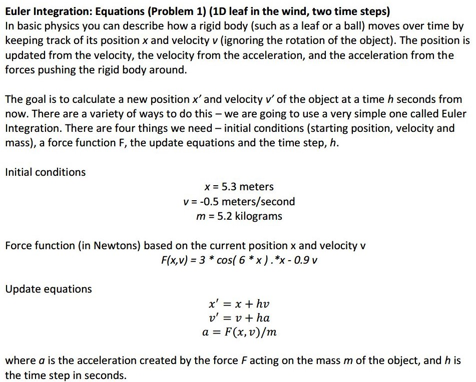 Euler Integration: Equations (Problem 1) (1D leaf in | Chegg.com