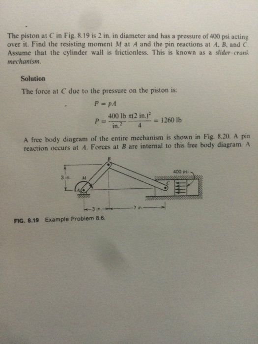 Solved The piston at C in Fig. 8.19 is 2 in. in diameter and | Chegg.com