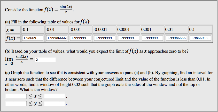 Solved Consider the function f(x) = sin(2x) / x. Fill in | Chegg.com