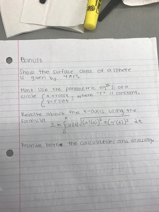 Solved Show the surface area of a sphere is given by 4 pi | Chegg.com