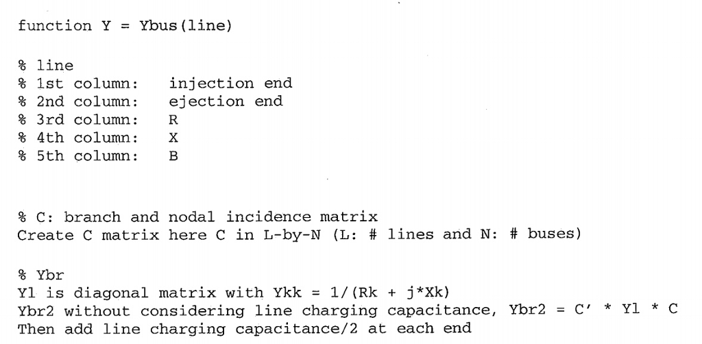In MATLAB create a function file Y = Ybus(line) where | Chegg.com