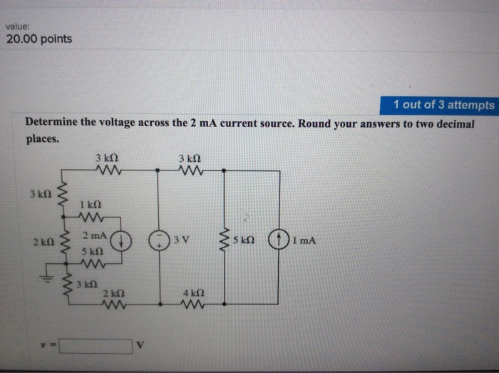 Solved Determine the voltage across the 2 mA current source. | Chegg.com