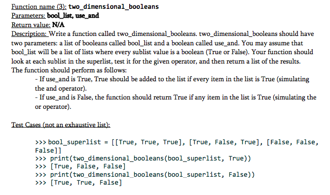Solved Function name (3): two_dimensional_booleans | Chegg.com