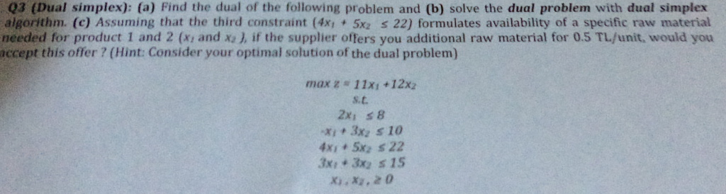Solved 03 (Dual simplex): (a) Find the dual of the following | Chegg.com