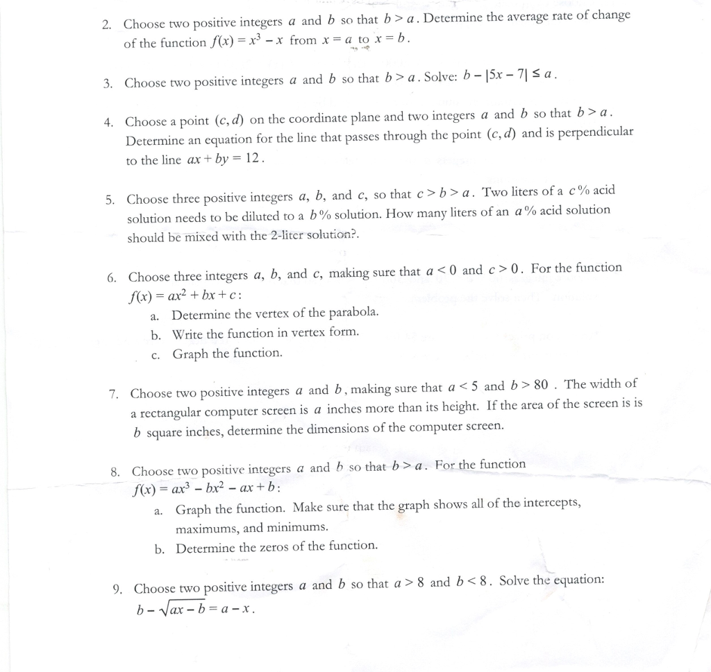 Solved Choose two positive integers a and b so that b > a. | Chegg.com