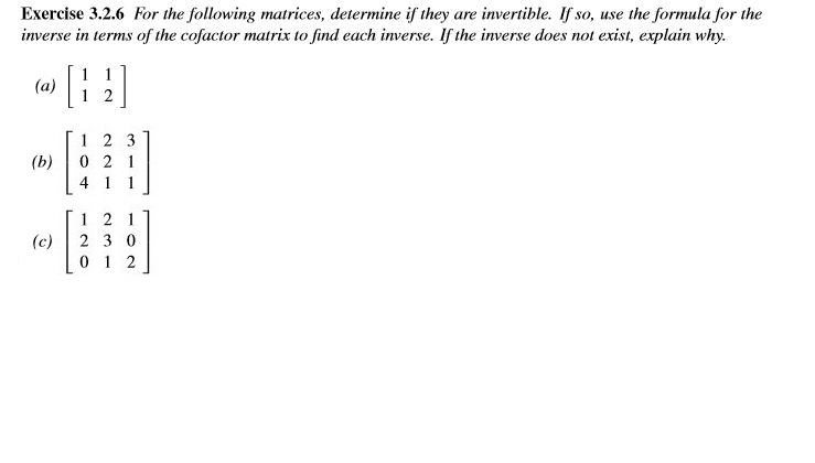 Solved Exercise 3.2.6 For the following matrices, determine | Chegg.com