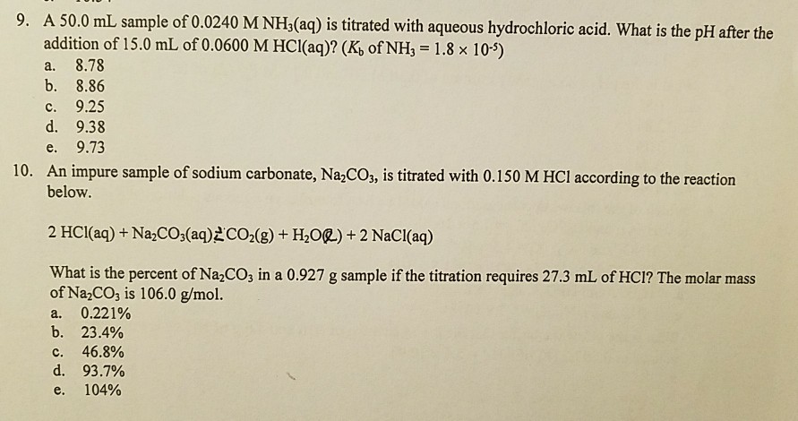 Solved A 50.0 mL sample of 0.0240 M NHs(aq) is titrated with | Chegg.com