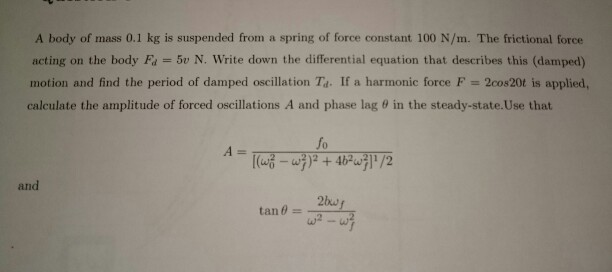 Solved A body of mass 0.1 kg is suspended from a spring of | Chegg.com