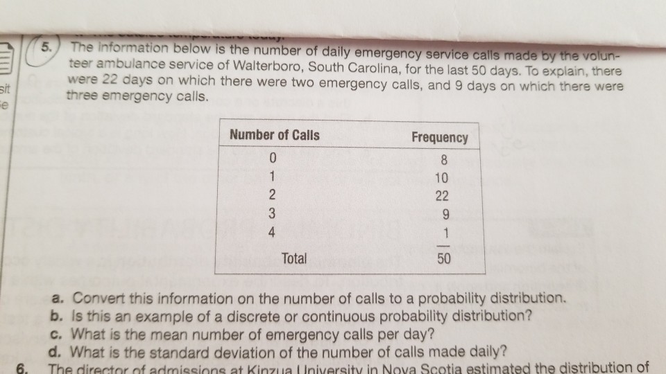 Solved 5. The informati on below is the number of daily | Chegg.com