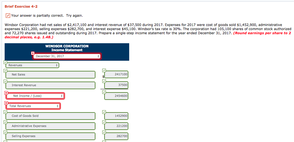 Solved Brief Exercise 4-2 Your answer is partially correct. | Chegg.com