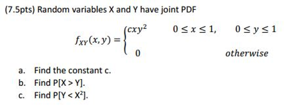 Solved Random variables X and Y have joint PDF f_XY(x, y) = | Chegg.com