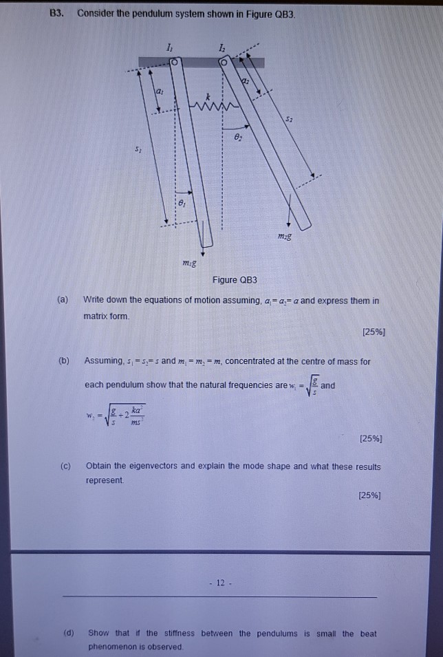 Solved B3. Consider the pendulum system shown in Figure Q83 | Chegg.com