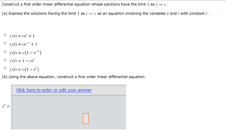Solved Construct A First Order Linear Differential Equation