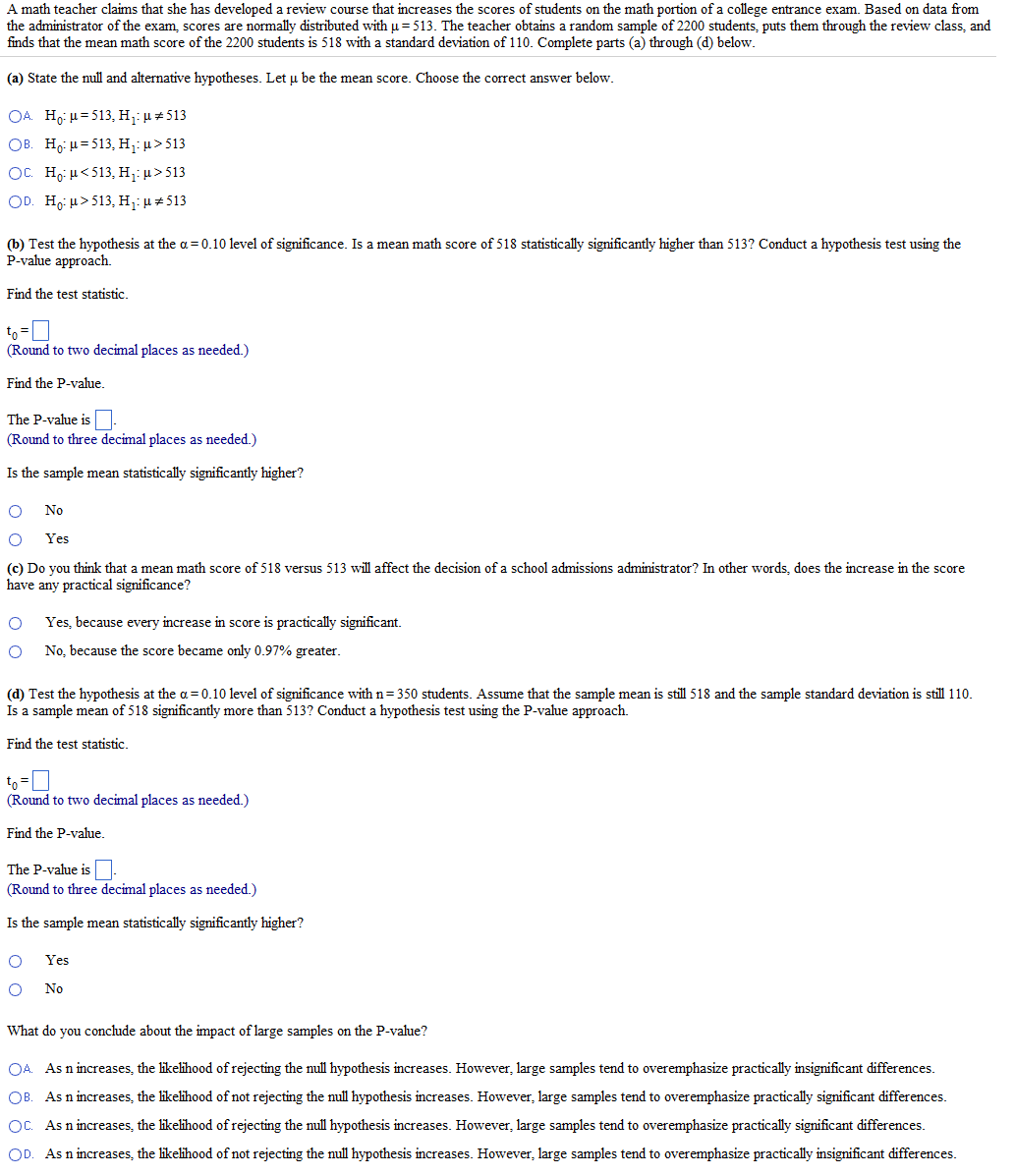 Solved A math teacher claims that she has developed a review | Chegg.com