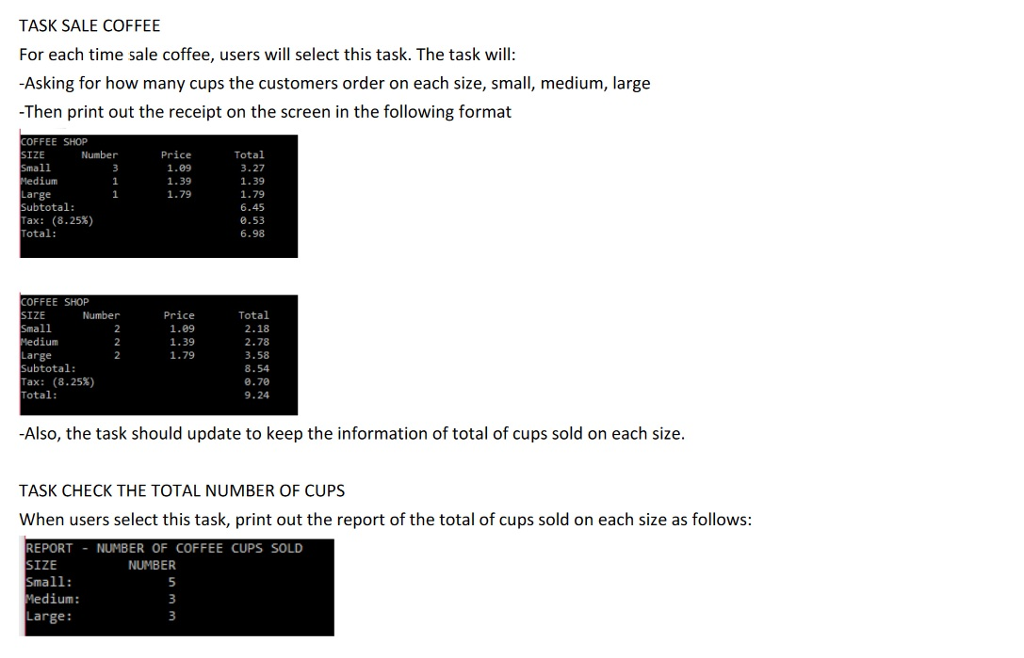 Solved Write a C++ program to provide this soffee shop an | Chegg.com