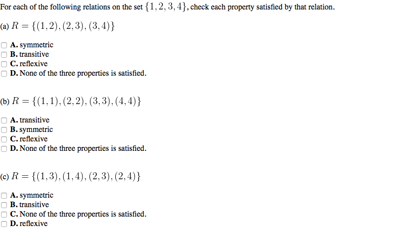 Solved For each of the following relations on the set of all | Chegg.com